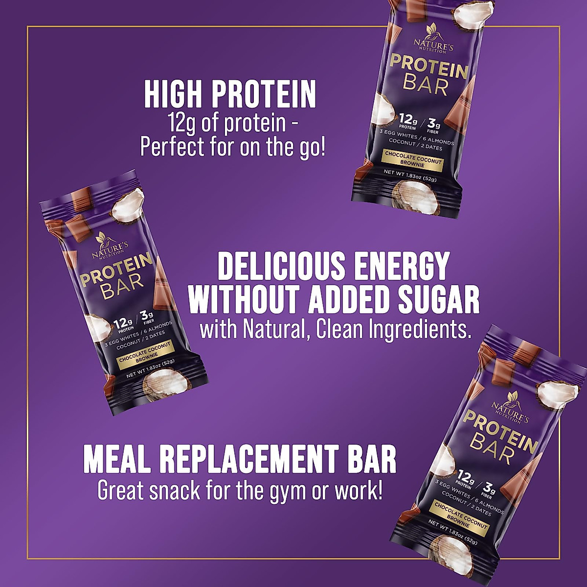 Chocolate Brownie Protein Bars - High Protein Snacks to Support Energy & Replace Meals - Snack Size Chocolate Coconut Bars by Natures Nutrition - 1.83 oz (Pack of 12)