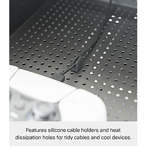 Yamazaki Home Tower Large Capacity Game Console Rack – Organize Controllers, Pull-Out Shelf, Cable Management - Steel