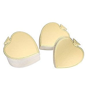 Yosoo Cake Base Board, 100PCS Heart-Shaped Mini Cake Boards Mousse Cardboard Cupcake Base Dessert Display Tray(Gold)