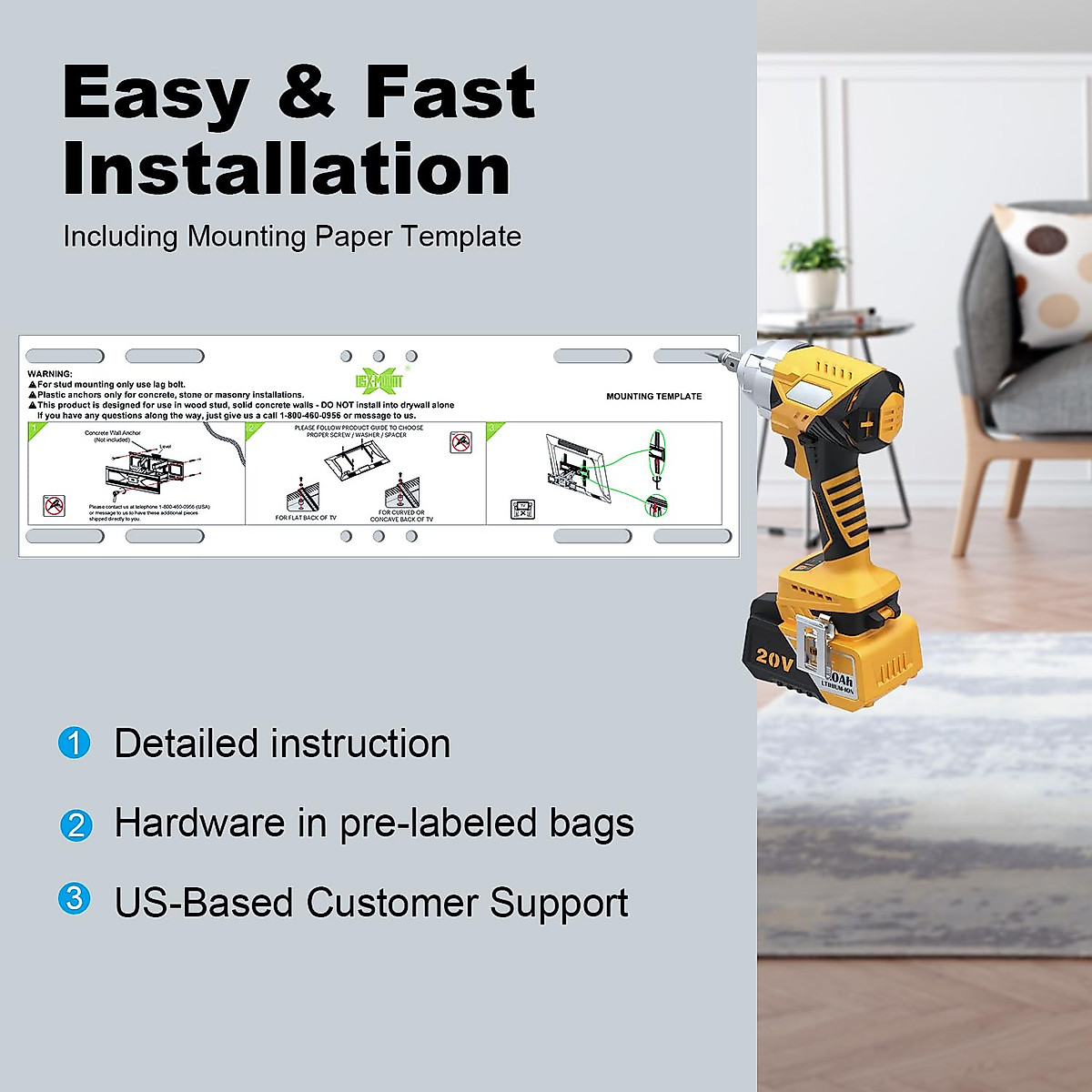 USX STAR UL Listed Full Motion TV Wall Mount Bracket for Most 32-70 inch TVs, Swivel Extend Tilting TV Mount, Max VESA 400x400mm, Holds up to 99 lbs & 16" Wood Studs with Hole Drilling Template