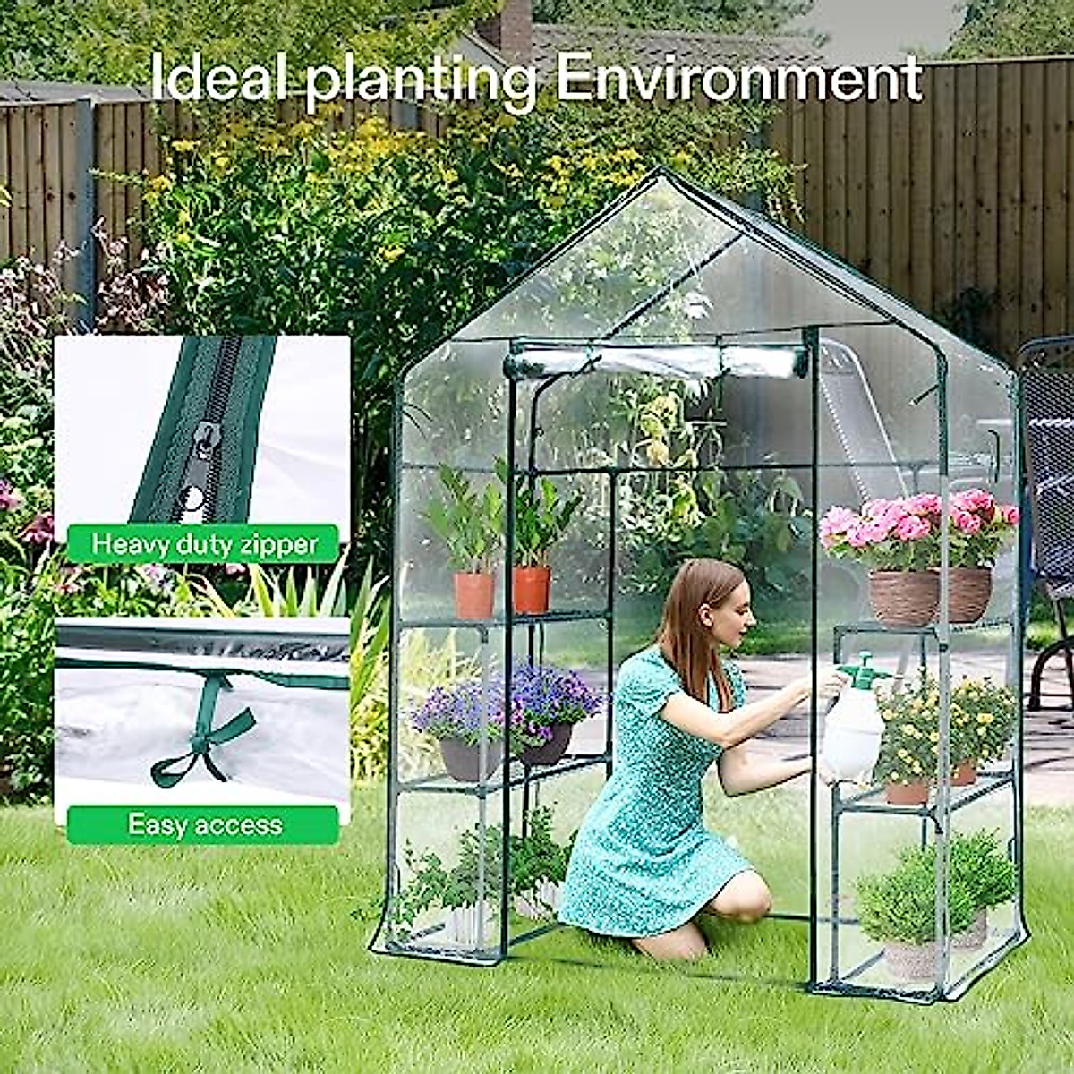 VIVOSUN Transparent 57 x 29 x 77-Inch Mini Walk-in Green House with Windows and Anchors, Plant Garden Hot House