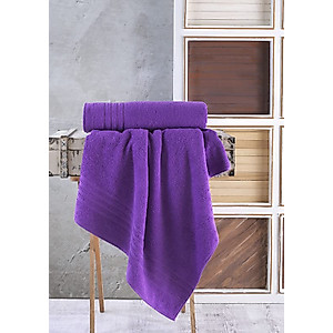 Hammam Linen Bath Sheet Towels 6 Pieces Bundle | Includes: 2 Luxury Bath Sheet Towels, 4 Hand Towels | Quality, Soft Towel Set | Purple