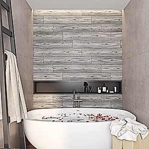 Livelynine 4-Tiles 6X36 Natural Grey Wood Vinyl Flooring Waterproof Peel and Stick Floor Tile Wood Look Vinyl Plank Flooring Removable Laminate Flooring Planks Tiles for Bathroom Kitchen Floors