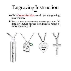 Dletay Cylinder Cremation Urn Necklace for Ashes Memorial Keepsake Pendant with Angel Wing Stainless Steel Remembrance Jewelry(Black)
