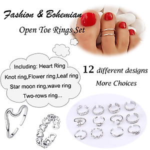 KOHOTA 12PCS 18K Gold Plated Adjustable Toe Rings for women Summer Beach Open Toe Rings Set Flower Arrow Tail Pinky Band Rings Barefoot Foot Jewelry