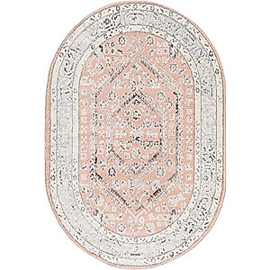 Rugs.com Aurelia Collection Rug – 4' x 6' Oval Rose Medium-Pile Rug Perfect for Living Rooms, Large Dining Rooms, Open Floorplans