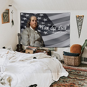 FULAISMGS Funny Flags Tax This Dic Flag Benjamin Franklin Flag for Room Tapestries for man cave College Dorm Room guys 3x5 FT (American flag background）