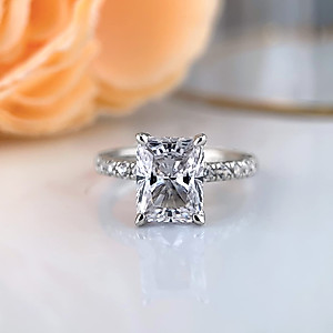 Rinxes Radiant Cut Moissanite Rings 7x9mm 3ct D Color VVS1 925 Sterling Silver Women's Moissanite Engagement Ring Size 5-10 (Moissanite, 10)
