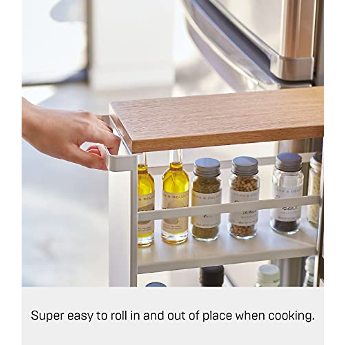 YAMAZAKI home Tower Rolling Slim Storage Cart With Handle White