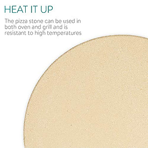 Navaris 14 Inch Round Cordierite Pizza Stone - XXL Baking Stone for BBQ Grill Oven for Homemade Crispy Crust Pizza, Bread, Cheese - Incl. Recipe Book