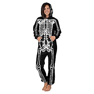 Nawoshow Women Men Long Sleeve Playsuit Adult Onesie Jumpsuit Pajamas (Skeleton, L/XL)