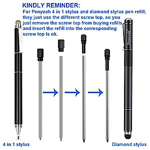 D1/ 2.75" Ballpoint Pen Refills for Penyeah 4-in-1 Stylus/Diamond Stylus/Lighted Tip Pen/Led Pen Light or Other Brands,0.7mm Fine Point (Pack of 12, Blue Ink)