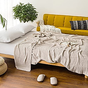 ACCOTIA Muslin Cotton Throw Blanket for Adults Toddlers and Kids, Ultra Soft Lightweight Cotton Blanket with 4 Layers for All Season (55"X75", Khaki)