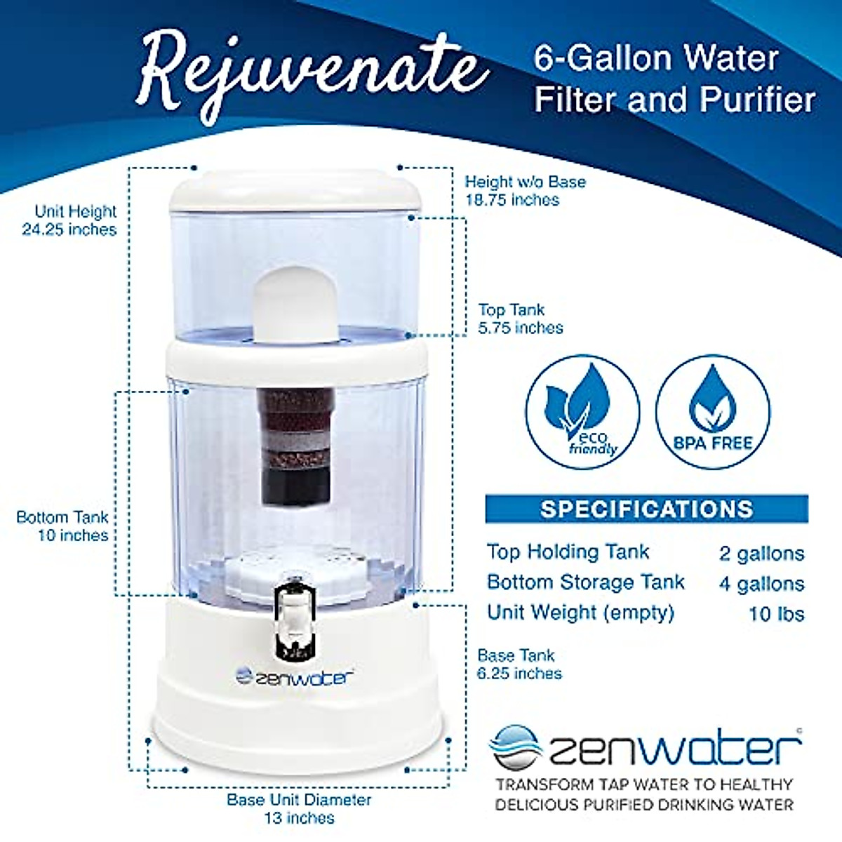 Zen Water Systems Countertop Filtration and Purification System, 6-Gallon