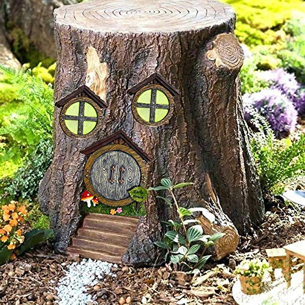 ALLADINBOX Miniature Fairy Gnome Home Pine Cone Design Window and Door for Tree Hugger Decoration, Glow in Dark Fairies Sleeping Noctilucence Yard Art Garden Sculpture, Lawn Ornament Halloween Décor