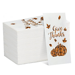 100 Pcs Disposable Thanksgiving Napkins Fall Leaves Paper Napkin Give Thanks Pumpkin Guest Towels for Autumn Harvest Fall Decoration, Home Kitchen Bathroom Dinners or Events Holiday Party Napkins