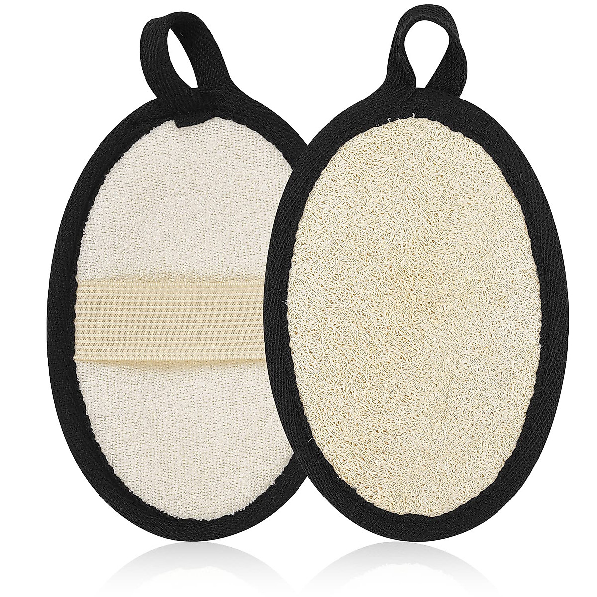 RASDDER 2Pcs Loofah Exfoliating Body Scrubber, Biodegradable Shower luffa Pad, Natural Loofah Sponge, Loofah for Men and Women (Black)