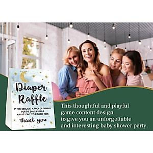 Diaper Raffle Baby Shower Game Set(1 Standing Sign + 50 Guessing Cards), Moon and Stars Diaper Raffle Tickets for Baby Shower, Twinkle Twinkle Little Star Baby Shower Party Favor Decor - B08