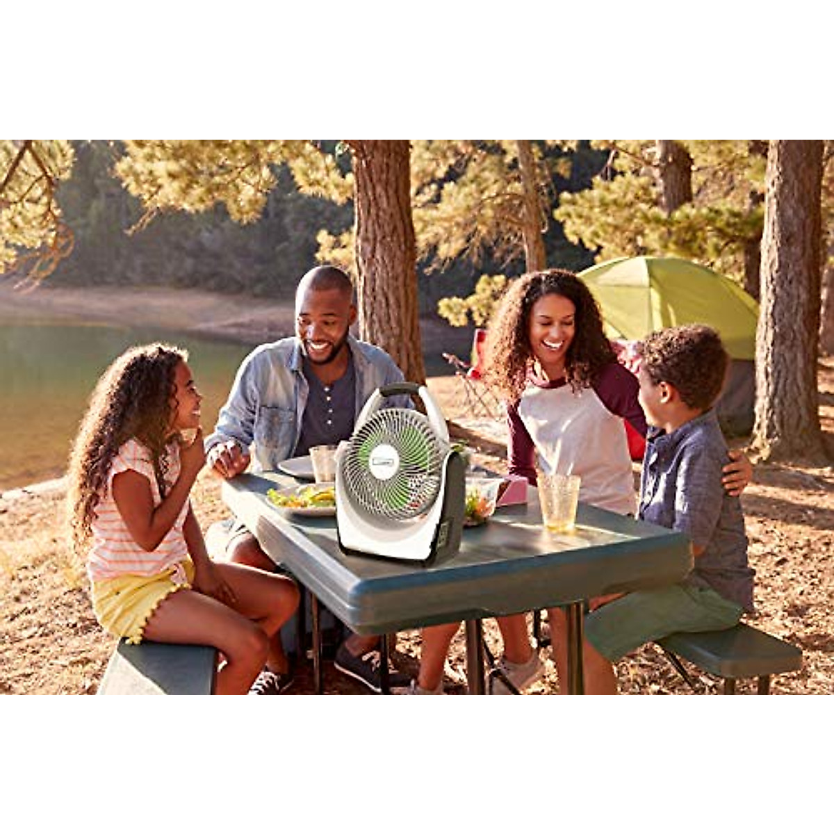 Lasko Portable Fan, 18V Lithium Ion Battery, Bonus Adapter for Electric Plug-in Use, Lasts up to 15 Hours, 5 Quiet Speeds, for Camping, Tailgating, Patio and Outdoor Use, 17", White, RB200