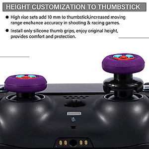 Playrealm FPS Thumbstick Extender & Texture Rubber Silicone Grip Cover 2 Sets for PS5 & PS4 Controller (Joker Purple)