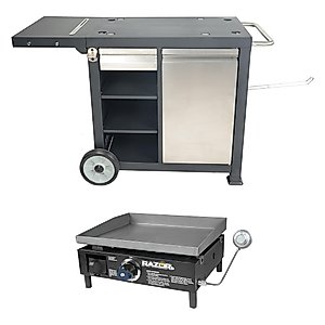 Razor Universal Rolling Prep Cart with Shelves and Storage Drawer for Portable Outdoor Griddle and Grills, Accessory Only, Black