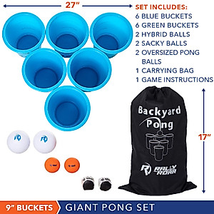 Rally and Roar Jumbo Premium Beer Pong Set - Includes 12 Durable 9" Tall Cups, 6 Balls, Carry Bag