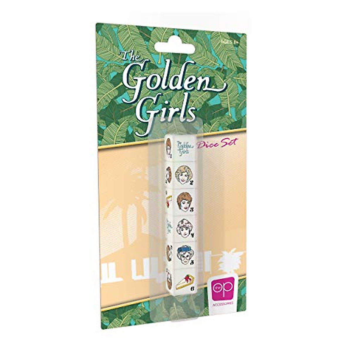 USAOPOLY The Golden Girls Dice Set | Collectible d6 Dice Featuring Characters & References - The Golden Girls Logo, Rose, Sophia, Blanche, Dorothy, and Cheesecake | Officially Licensed 6-Sided Dice