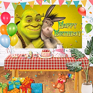 Shrek Backdrop for Birthday Party Decorations Shrek and Donkey Background for Baby Shower Party Cake Table Decorations Supplies Shrek Theme Banner 5x3ft