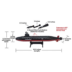 16.5 Inch Toy Navy Black Submarine with Sound Effects and Torpedo (2 Pack)
