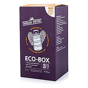 Indian-Tiffin 3 Tier Stainless Steel Eco-Box with 3 Piece Cutlery Set