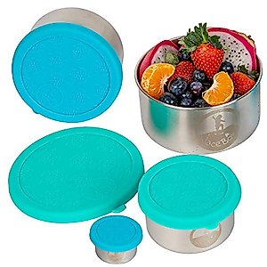 JaceBox Stainless Steel Snack Containers Set - Leakproof Lunch Containers for Lunchbox Blue & Green Turtle Silicone Lid PLASTIC FREE & BPA FREE - EASY to OPEN Flexible Unbreakable Lids! by JaceBox