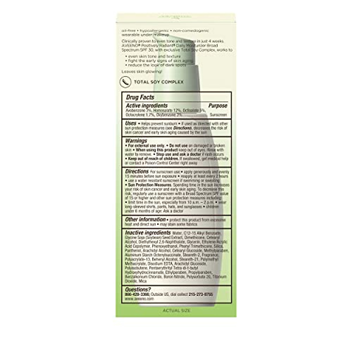 Aveeno Positively Radiant Daily Facial Moisturizer with Total Soy Complex and Broad Spectrum SPF 30 Sunscreen, Oil-Free and Non-Comedogenic, 2.5 fl. oz