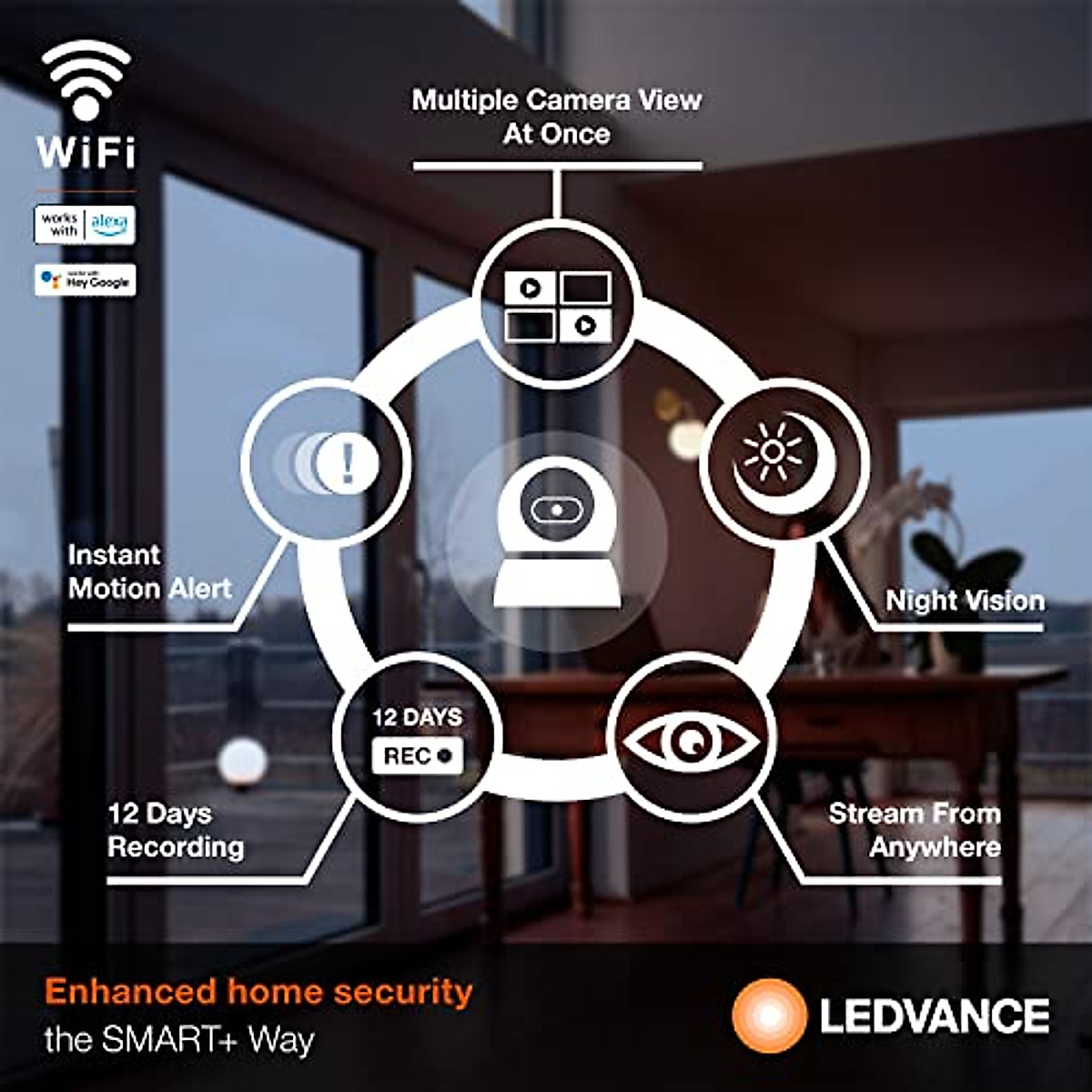 LEDVANCE WiFi Smart Indoor Pan & Tilt Auto-Tracking Camera, HD Video, 2-Way Audio, Motion/Sound Detection, Night Vision, Compatible with Alexa and Google - 1 Pack (75834)