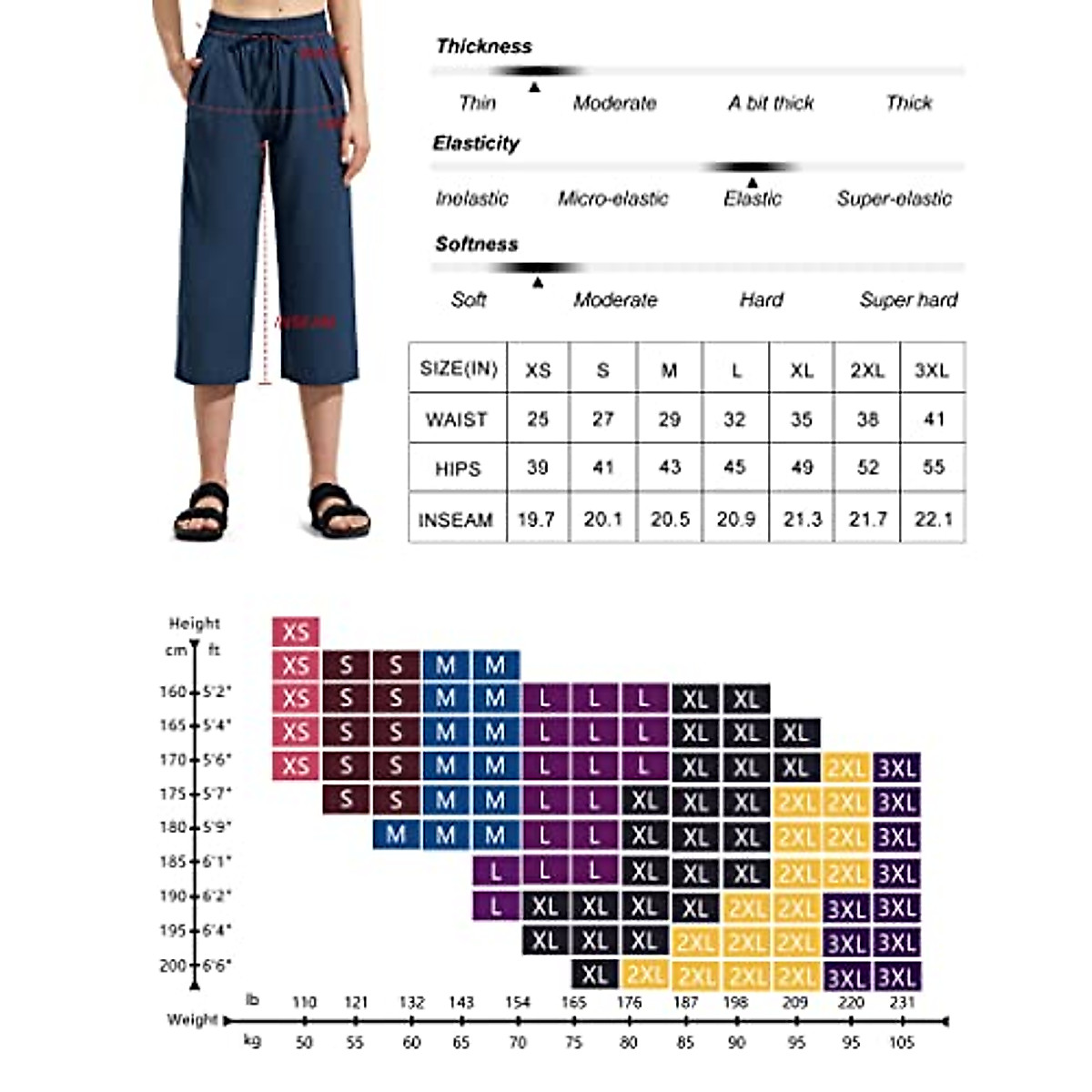 ZUTY Capri Pants for Women Wide Leg Lightweight Quick Dry Comfy Loose Lounge Sweatpants Capris Crop Pants Pockets Black-1 2XL
