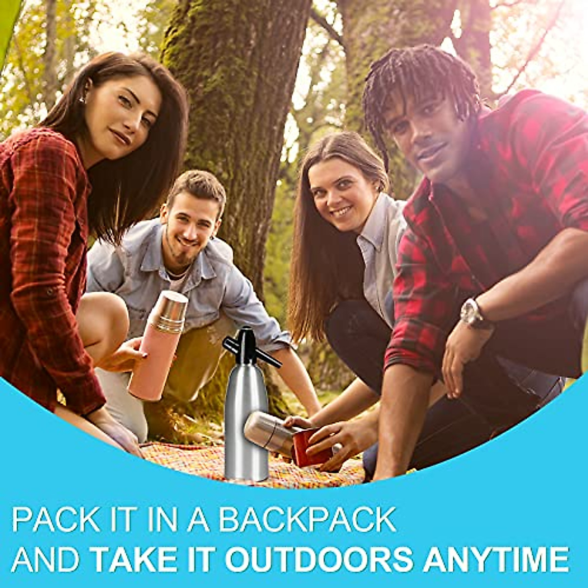 LANGSHI Soda Siphon Silver, Portable Seltzer Water Maker Soda Siphon for Home Club, 1 Liter Soda Maker Machine Sparkling Water Maker, Use 8 gram CO2 Cartridges