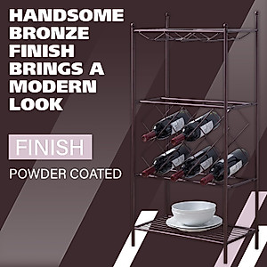 Kings Brand Furniture - Keyent Metal Wine Rack Stand - Liquor Bottle Rack with Glass Holder & Shelves - Freestanding Wine Bottle Holder Rack - Space-Saving Bronze Finish Metal Wine Rack - Metal