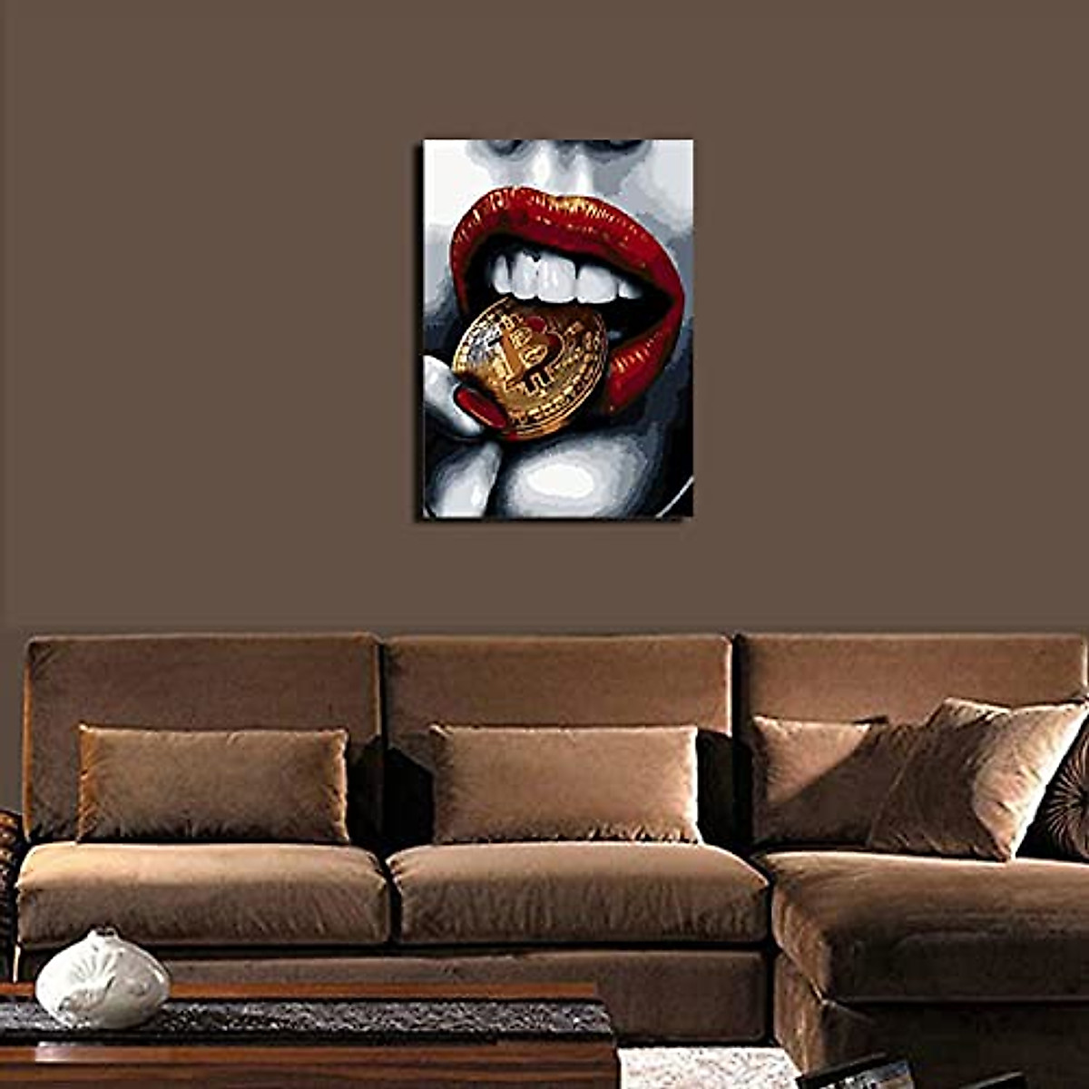 Red Lips Series: 【Luxury】-Spray Painting Core Modern Fashion Sexy Red Lips Nordic Style Room Decoration Painting Sofa Background HD Wall Painting Set of 3（11.8"X15.75")【No Fram