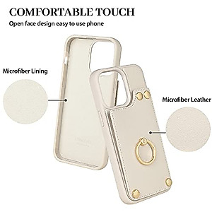 LAMEEKU Wallet Case Compatible with iPhone 14 Pro Max, Leather Case with Card Holder, 360°Rotation Ring Kickstand, RFID Blocking Protective Case Designed for Apple iPhone 14 Pro Max 6.7'' Beige (2022)