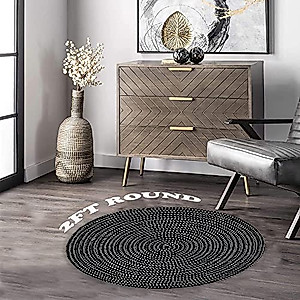 Hand Woven Round Area Rugs Living Room Bedroom Study Computer Chair Cushion Base Mat Round Carpet Lifts Basket Swivel Chair Pad Coffee Table Rug(2' Round, Black/White)