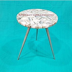 18" Inch Round Natural Grey White Brown Agate Coffee Table with Metal Base, Stone Coffee Table, Agate Table Top, Agate Round Coffee Table