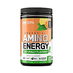 Optimum Nutrition Amino Energy Naturally Flavored Powder, Pre Workout, BCAAs, Amino Acids, Keto Friendly, Green Tea Extract, Energy Powder - Peach Lemonade, 25 Servings