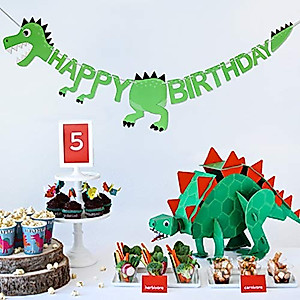 Dinosaur Happy Birthday Banner, Dinosaur Party Supplies Decorations, Dinosaur Bunting Flag Garland for Kids Birthday Party Favors Supplies