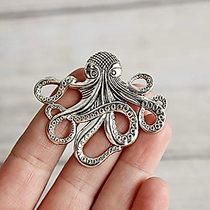 SET of 2 Antique Silver Octopus Drawer Knobs - Nautical Cabinet Knobs Octopus