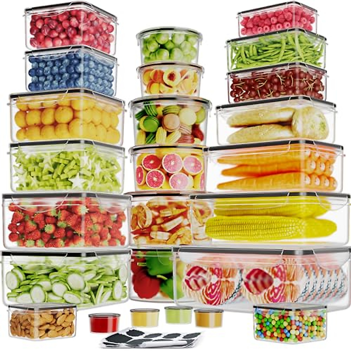 Fyrnova 50-Piece Food Storage Containers with Lids (25 Containers & 25 Lids), Airtight Plastic Food Containers for Pantry & Kitchen Organization, BPA-Free, Leak Proof, Reusable with Labels & Pen