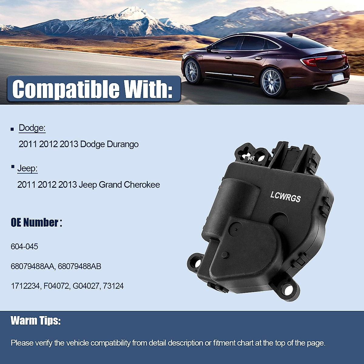 LCWRGS HVAC Blend Door Actuator Compatible with Jeep Grand Cherokee 2011 2012 2013, Dodge Durango 2011-2013, Heater Air Door Actuator, Replace OE 604-045, 68079488AA, 68079488AB