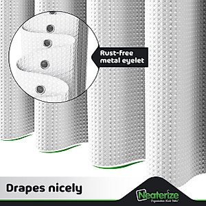 NEATERIZE Shower Curtain White - Hotel Style Shower Curtains for Bathroom with Waffle Design, 72x72 Inches - White Fabric Shower Curtain - Cortinas de Baño Elegantes