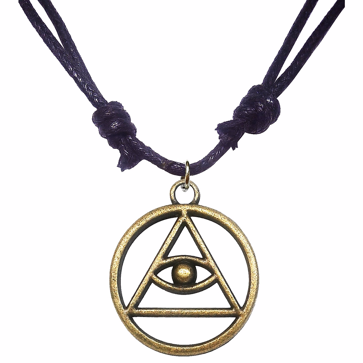 Bijoux de Ja Antique Bronze Eye of God Triangle Circle Charm Pendant Adjustable Cord Necklace 16-32"