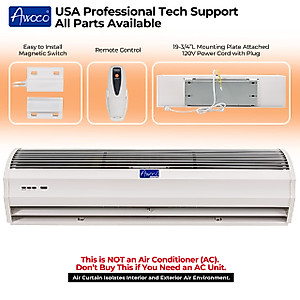 Awoco 36" FM-1209T 1100 CFM Slim Indoor Air Curtain, CE Certified, 120V Unheated with Remote Control and Magnetic Switch, Powerful, Quiet, Small Body, Light Weight