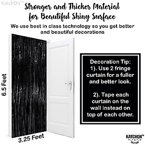 KatchOn, Shiny Black Backdrop Curtain - 3.2x6.5 Feet, Pack of 2 | Black Streamers for Black Birthday Decorations | Happy New Year Backdrop for Happy New Year Decorations | Death to My 20s Decorations