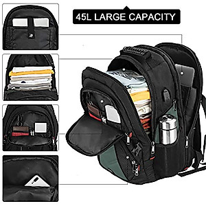 NEWHEY Laptop Backpack 17 Inch Business Travel Backpacks for Men Women Extra Large Waterproof TSA Anti Theft College Bookbags with USB Charging Port 17.3 Gaming Computer Backpack 45L,Green